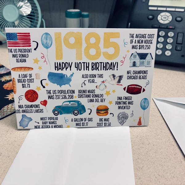 40th Birthday Card, Born in 1985 America Birthday Card, 40th Birthday ...