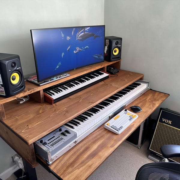 Studio Desk | Modern Rustic Design | Riser Shelf | 19" Rack Storage ...