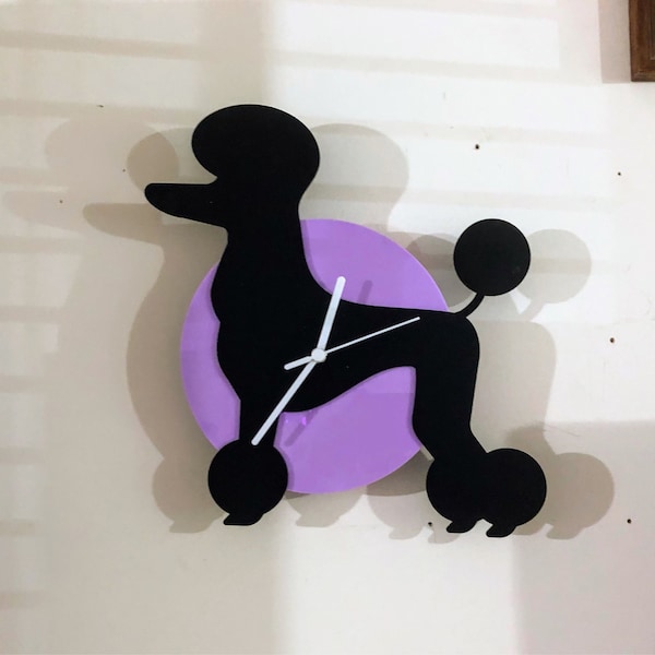 Wagging Tail Poodle Dog - Black & Yellow Silhouette - Wall Clock - Etsy