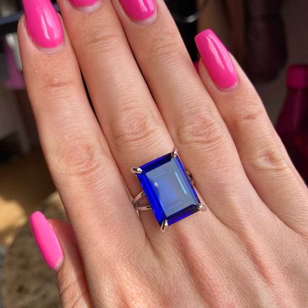 Rectangular Sapphire Ring · 14k Gold Sapphire Ring · 14k Emerald Cut ...