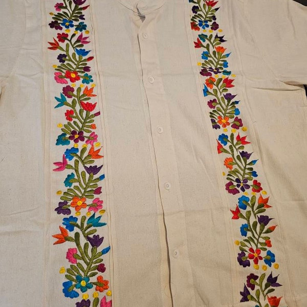 Mens Mexican Traditional Shirt. Floral Embroidered Guayabera for Men. Formal Button up Shirt ...