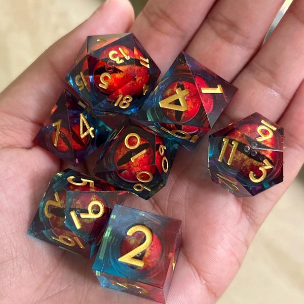 Red Blue Dragon Eye Dice Liquid Core Dice Set, Handmade Sharp Edge ...