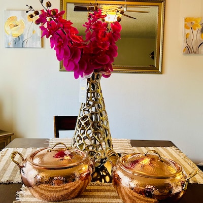 Copper Cooking Pot Set, Handmade Pure Copper Casserole Pot With Lid ...