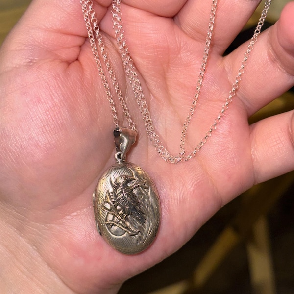 Sterling Silver Locket Necklace, Raven Locket for Women, Working ...