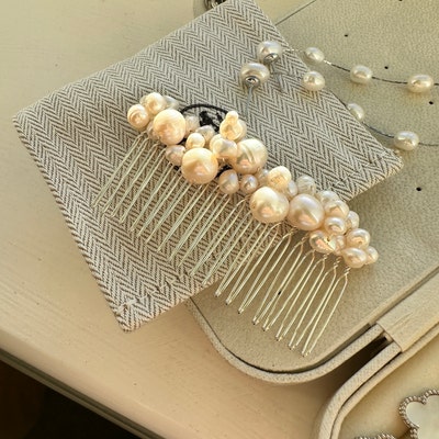 Pearl and Shell Tiara White Sea Shell, Ivory Freshwater Pearl Clusters ...