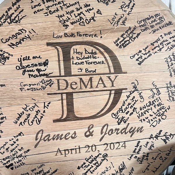 Engraved Wedding Sign Guest Book Bourbon Barrell Head, Personalized ...