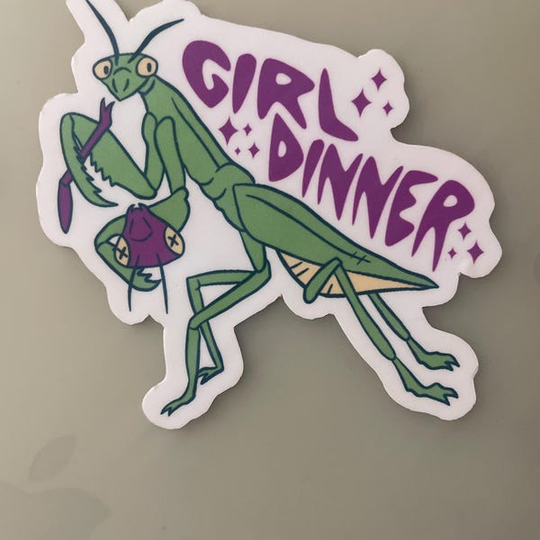 Praying Mantis Girl Dinner Sticker Bug Insect Vinyl Decal Entomology ...