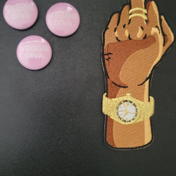 Exclusive, "middle Fingers Up"(1-pc), Gold Watch & Rings, Iron-on ...