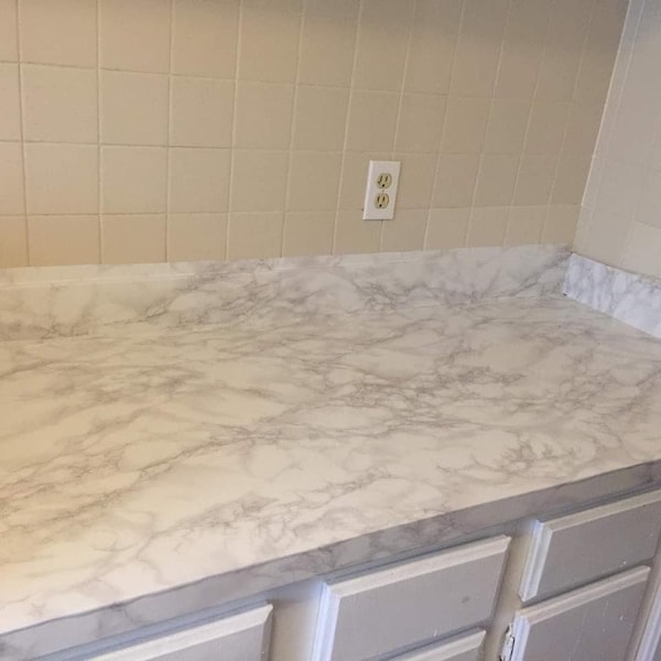 Ez Faux Decor Kitchen Peel and Stick Countertop Vinyl Wrap White Marble ...