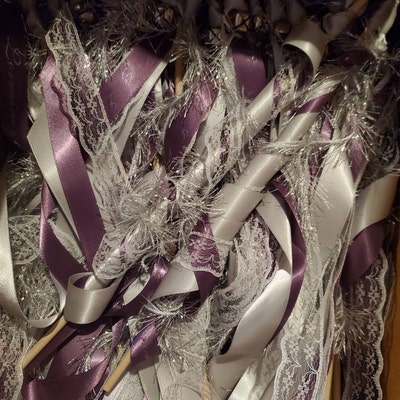 50 Personalized Ribbon Wands, Gray and Blush Wedding Wands, Wedding ...