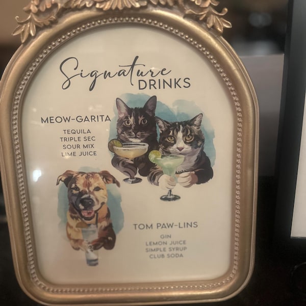 Personalized Drink Menu With Cat Theme for Weddings | Whisker Sour ...