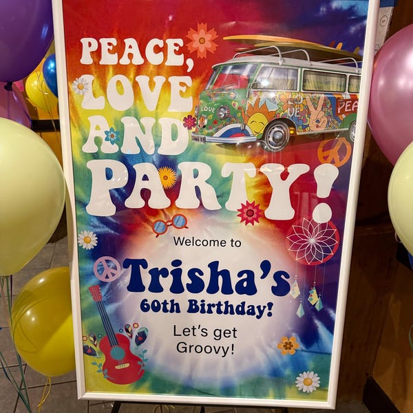 Groovy Hippie Peace & Love 60s Theme Birthday A1 Welcome Sign 50th ...