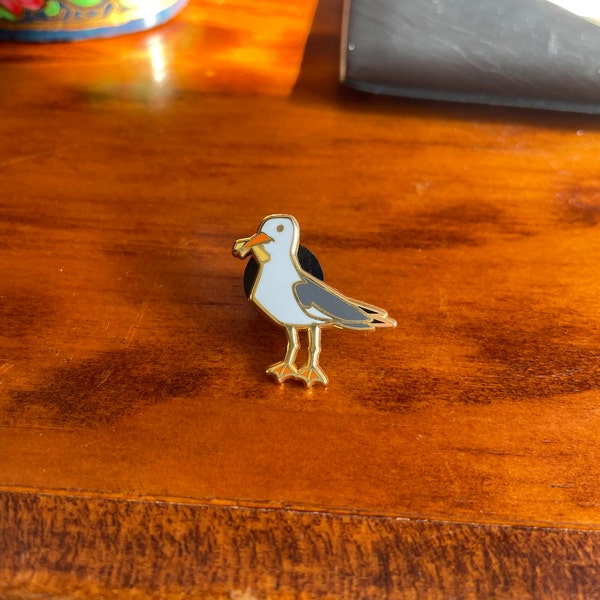 Seagull With Chip Australian Bird Hard Enamel Mini Pin - White Grey and ...