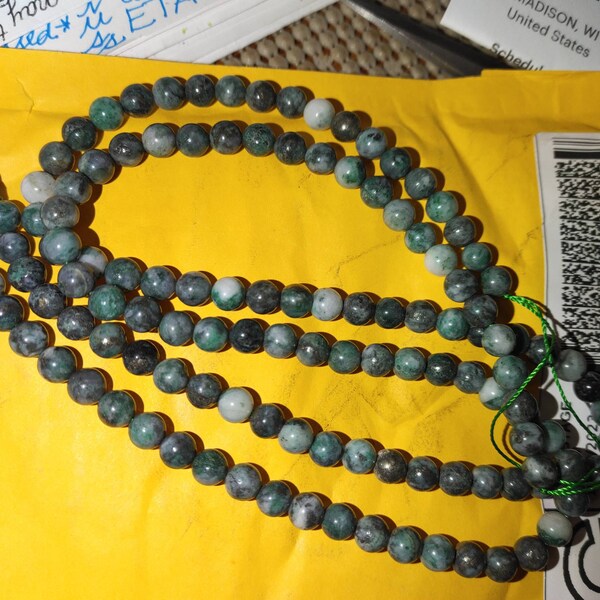 NATURAL Pyrite in Green Jade Gemstone Bead 6mm 8mm 10mm Round Beads ...