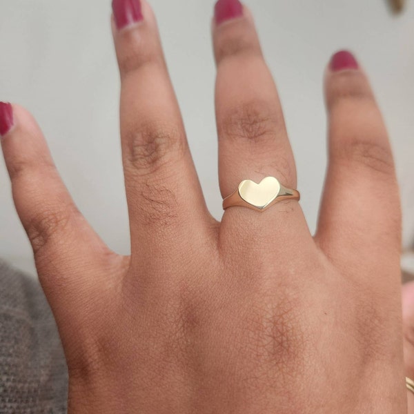 14K Solid Gold Heart Signet Ring I Love Signet Ring I Valentines Love ...