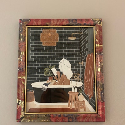 Water Color Painting Woman in Bath Bathroom Shelf Decor Contemporary ...