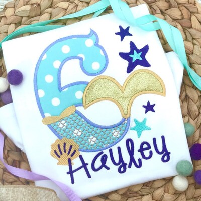 Mermaid Tail Birthday Number, Mermaid Number Six 6 Applique, Mermaid ...