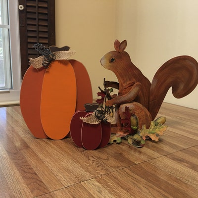 Large Wood Pumpkin Set, Stand Alone in White, Gray, Black, Blue, Green ...