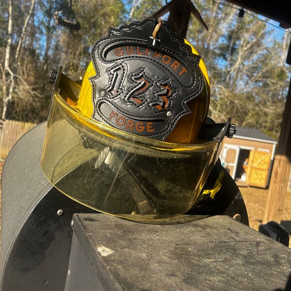 Firefighter Helmet Shield - Custom Made Fire Helmet Front - Leather and ...