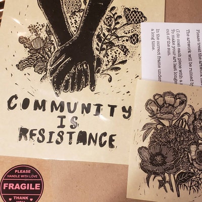 Community is Resistance Lino Style Illusration,, Block Style Print ...