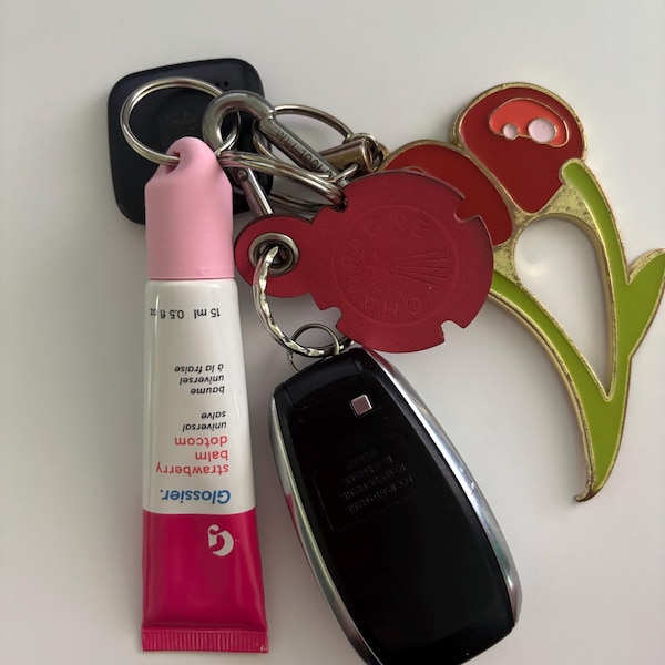 Glossier Brand Keychain Cap (key Ring Included) - Chapstick and Lip ...