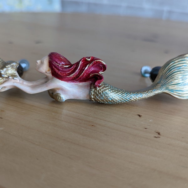 Cream and Blue Mermaid Knob Drawer Handle - Mermaid Tail - Beach Theme ...