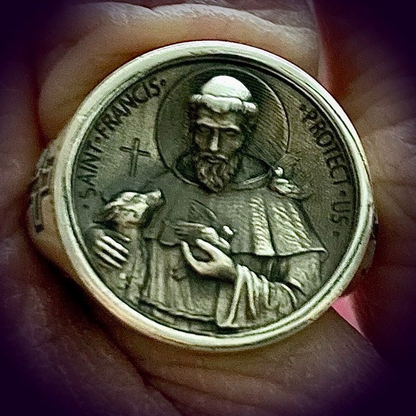Personalized Silver Saint Francis Ring, Handmade Savior Men Ring ...