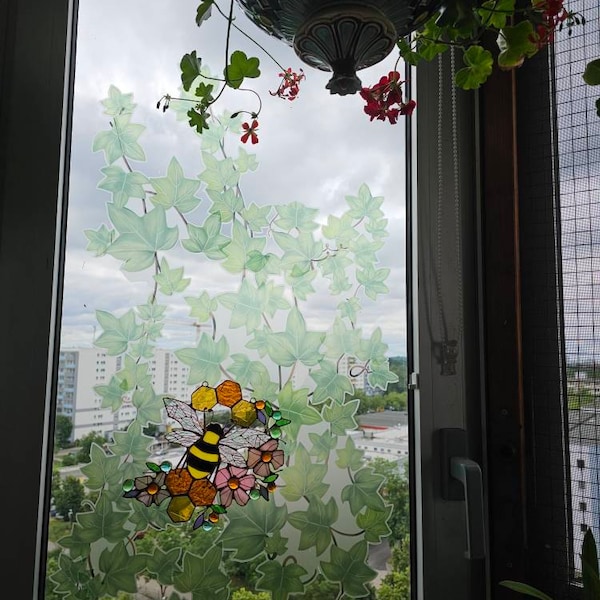 Yellow Suncatcher Honeycomb Stain Glass Home House Decor Panel Spring ...