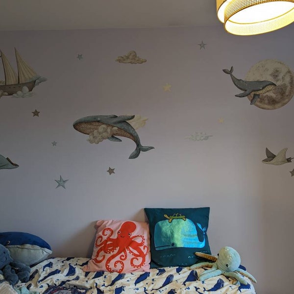 STARDUST Stars and Moon Wall Decal / Whales Animals Set / Nursery Art ...