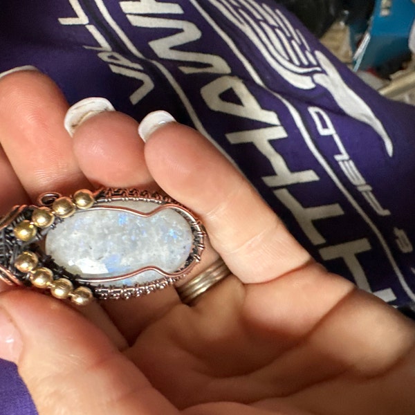 Rainbow Moonstone Pendant Copper Wire Wrapped Gemstone Pendant Handmade ...