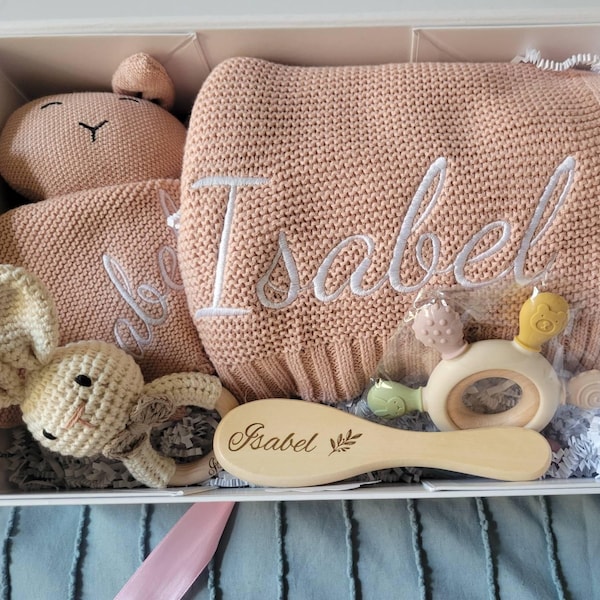 Baby Blanket Set, Embroidered Name, Stroller Blanket, Newborn Baby Gift ...