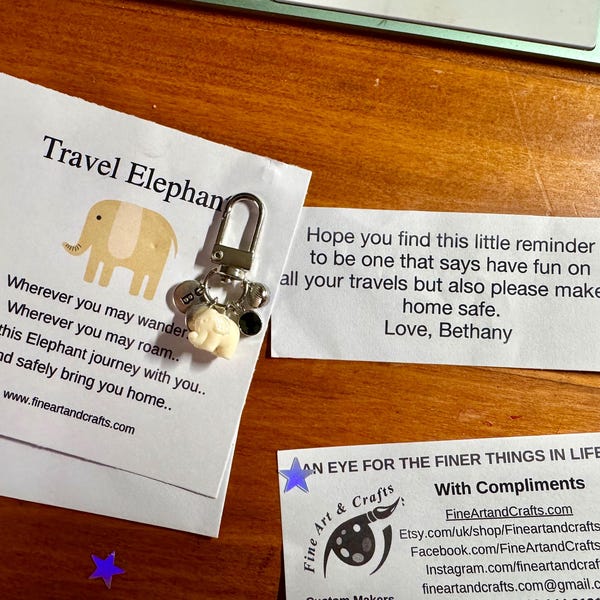 Travel Elephant, Cream Elephant Keychain, Travel Gift, Personalised ...