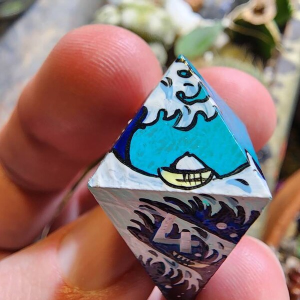 Great Wave Single Crystal D4 - Hand Painted Dice, Handmade Dice ...