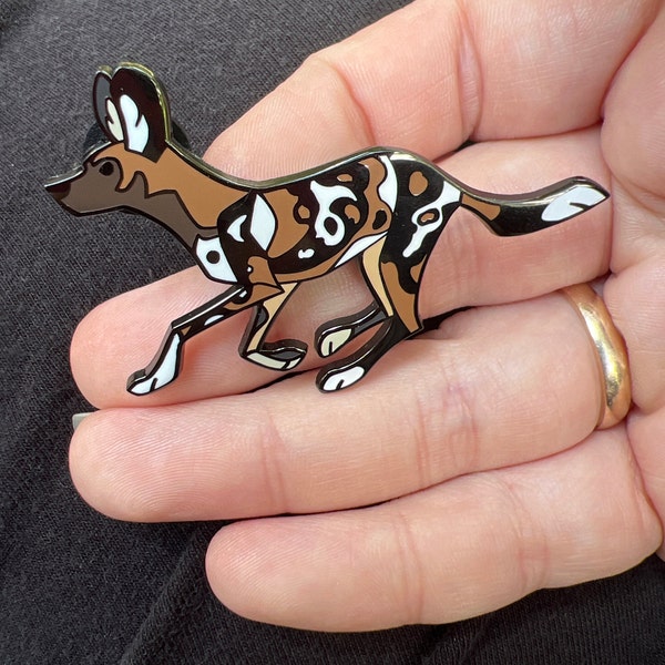 African Wild Dog Hard Enamel Pin Art Deco Animal Badge Painted Wolf ...