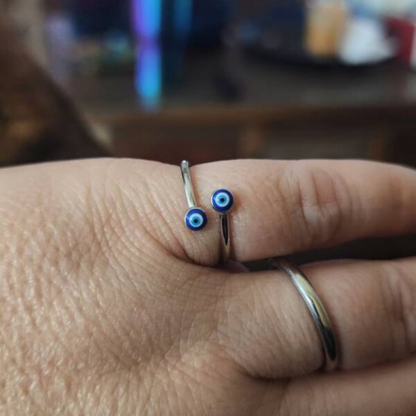 PERIMADE Evil Eye Nazar Bypass Ring • Turkish Blue Eye Stacking Ring ...