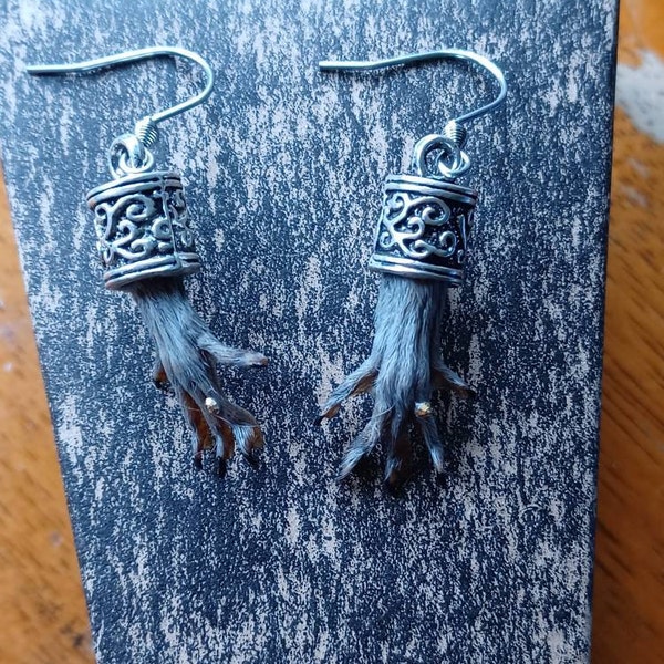 Taxidermy Rat Feet With Painted Nails and Rhinestone Ring Earrings Made ...