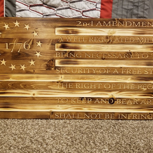 Wood Flag, 2nd Amendment, Torched, Wood Sign, 3D, CNC, Gift, Natural ...
