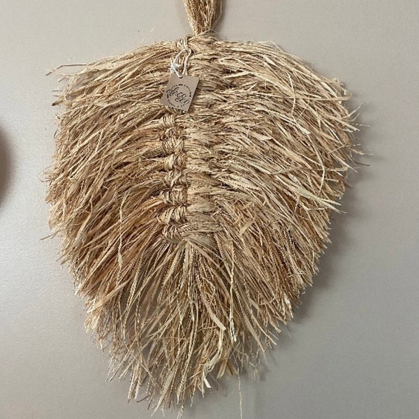 Natural Raffia Leaf Wall Decor, Wall Hanging Boho Bohemian Large Raffia, Wall Art Home Rustic ...