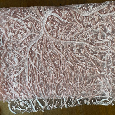 Pink_ Floral Lace Fabric Sold by the Yard_ Mesh Lace Bridal Fabric ...