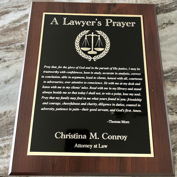 10.5 X 13" Customizable Lawyer's Prayer Plaque - Thank or Congratulate ...