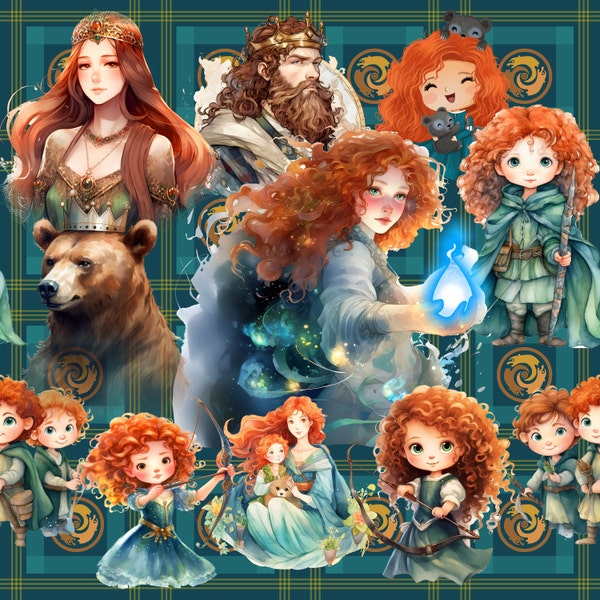 Merida Clipart | Scottish Princess Clipart | Watercolor Bear Clipart ...