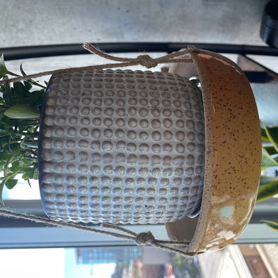 Tiny Denim Blue Hanging Planter, Succulent Cacti Planter, Small ...