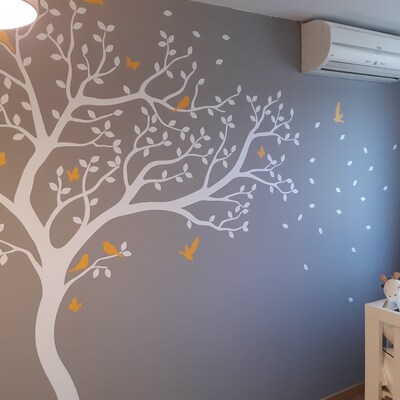 White Tree Wall Decal Huge Tree Wall Mural Stickers for Nursery With ...