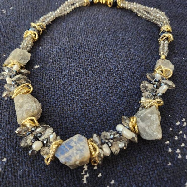 Natural Labradorite Mix Statement Necklace. Statement Necklace. Gray ...