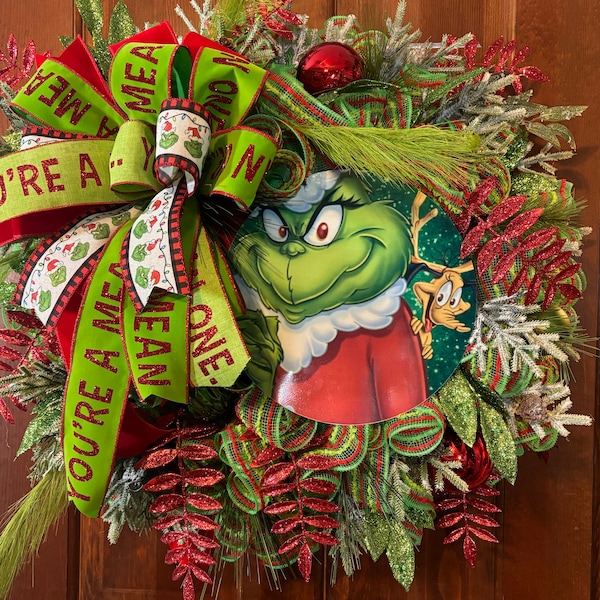 Grinch, Metal Wreath Sign, Door Decor, Round Wreath Sign. Now Taking ...
