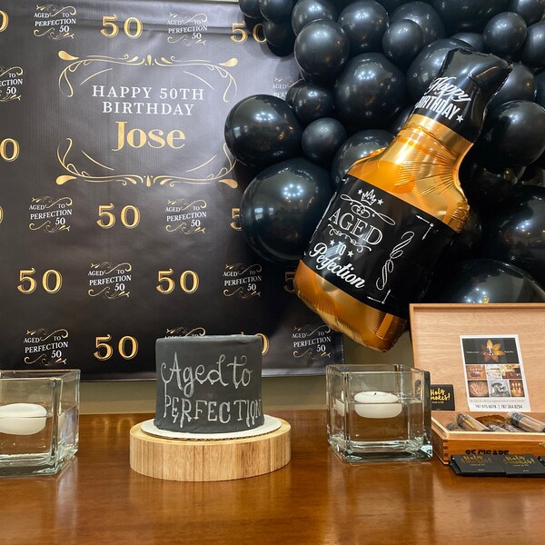 Personalized 50th Birthday Backdrop, Black and Gold Party Decor - Etsy