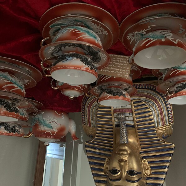 Gorgeous Dragon Head Tea Set, Japanese Hand Painted Porcelain, Eggshell ...