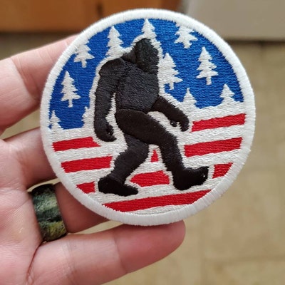 Squatch Patch American Flag Bigfoot PNW Pacific Northwest USA Sasquatch Hiking Camping Woods ...
