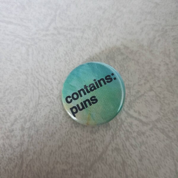 Contains Puns - Button Pin - Etsy