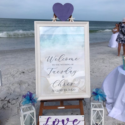 Printable Beach Wedding Welcome Sign Watercolor Beach Themed Wedding ...